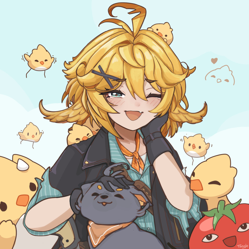 Safebooru - 1girl absurdres ahoge aqua hair black gloves black jacket ...