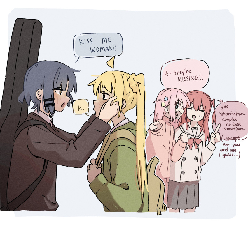 Safebooru - 4girls ahoge bag black shirt blonde hair blue eyes blue ...