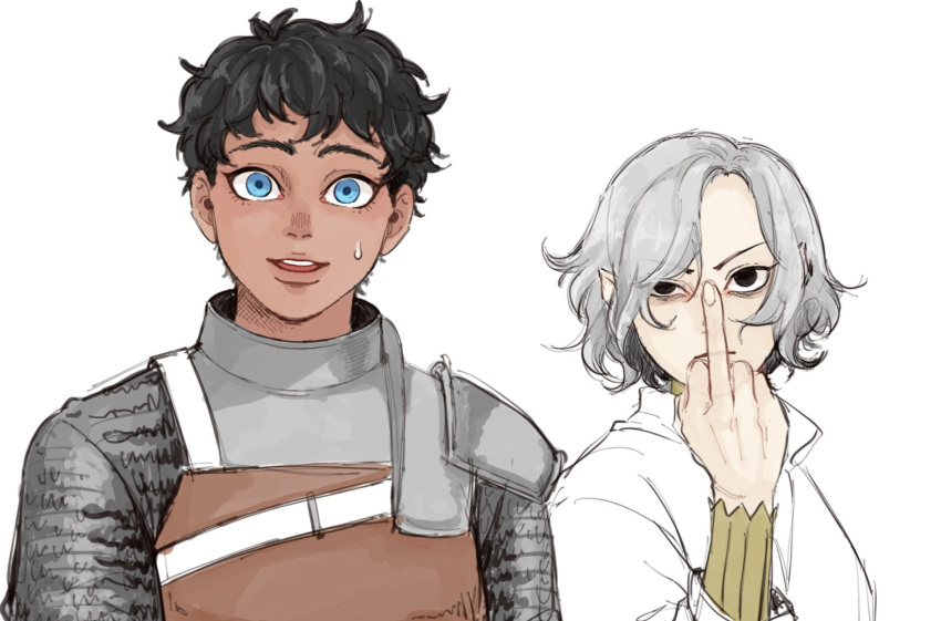 Safebooru - 2boys armor bags under eyes black eyes black hair blue eyes chainmail curly hair ...