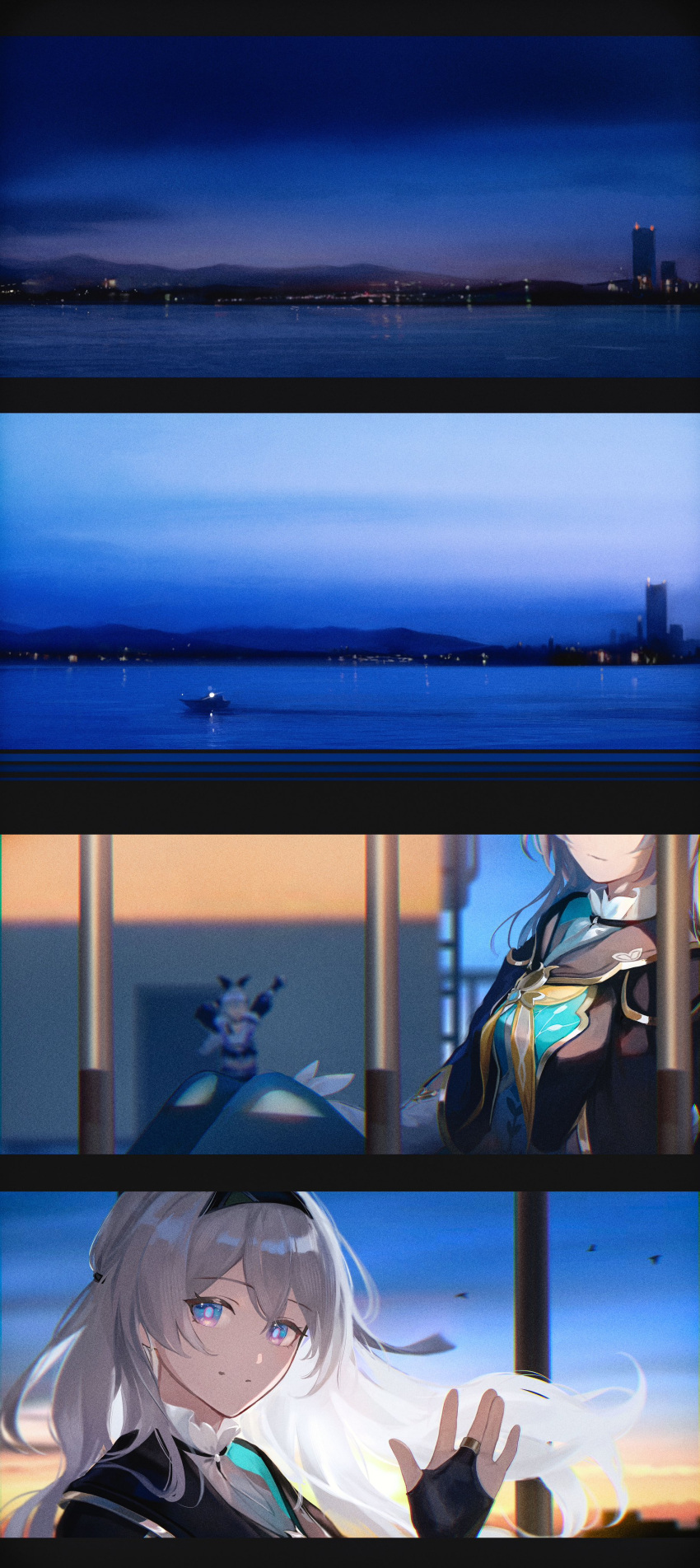 Safebooru - 2girls absurdres anna (drw01) aqua thighhighs black gloves black hairband black ...