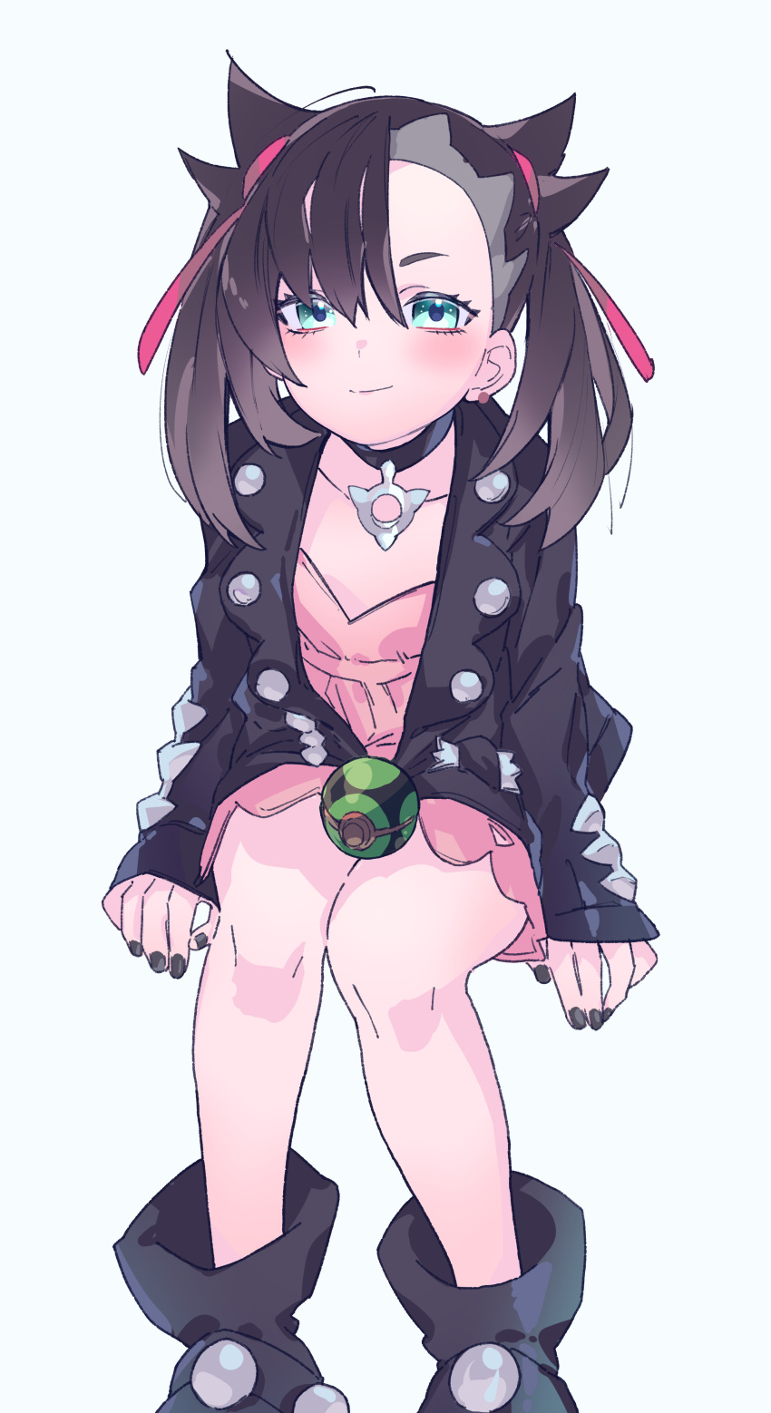 Safebooru - 1girl absurdres asymmetrical bangs black collar black footwear black jacket black ...