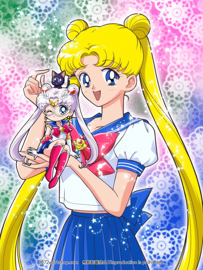 Safebooru - 2girls 72workshop :d back bow bishoujo senshi sailor moon black cat blonde hair blue ...