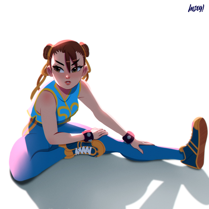 Safebooru - 1girl artist name blue bodysuit bodysuit bracelet brown ...