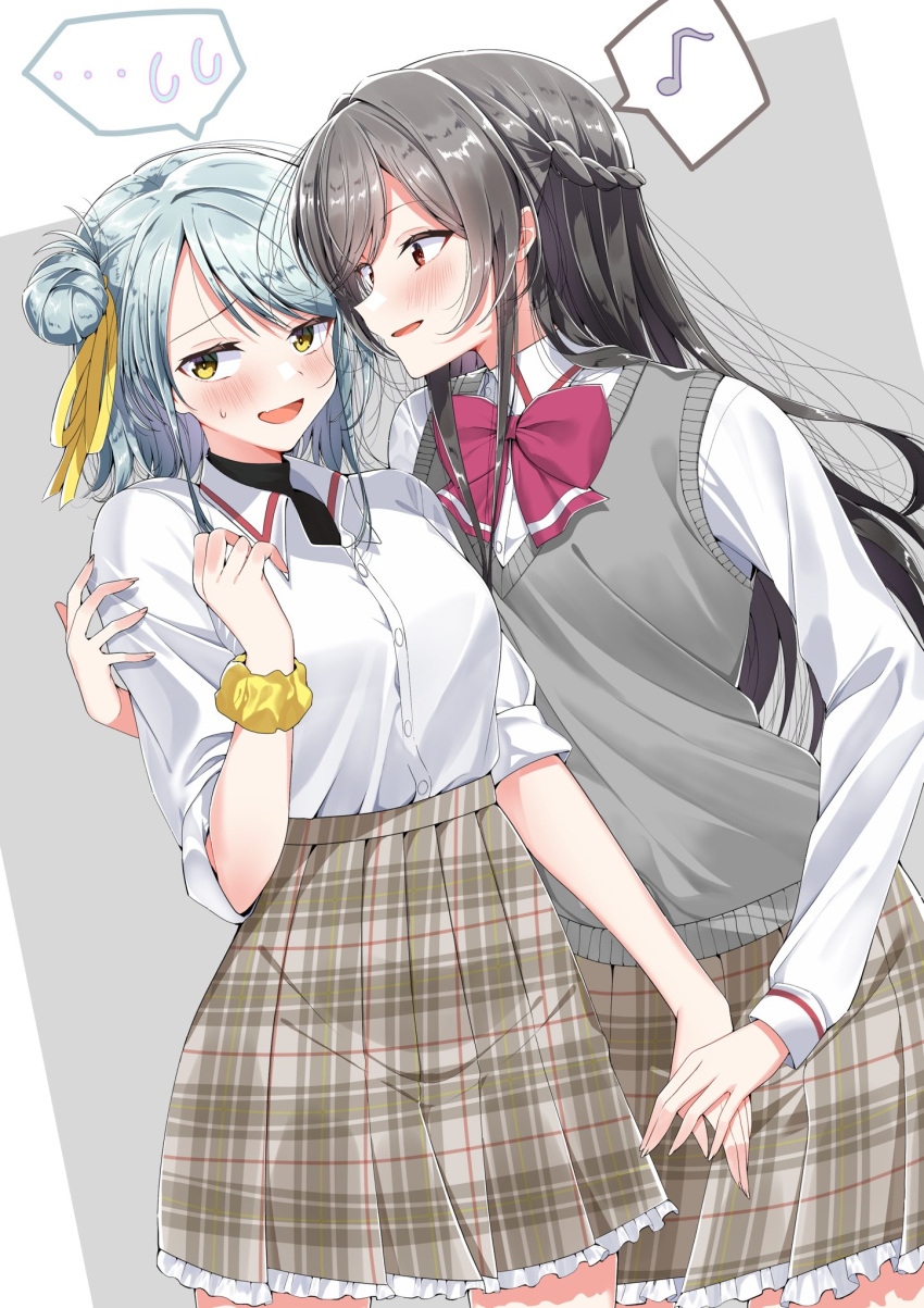 Safebooru - aqua hair black hair blush hair ribbon hand grab highres koto satsuki koyanagi kaho ...