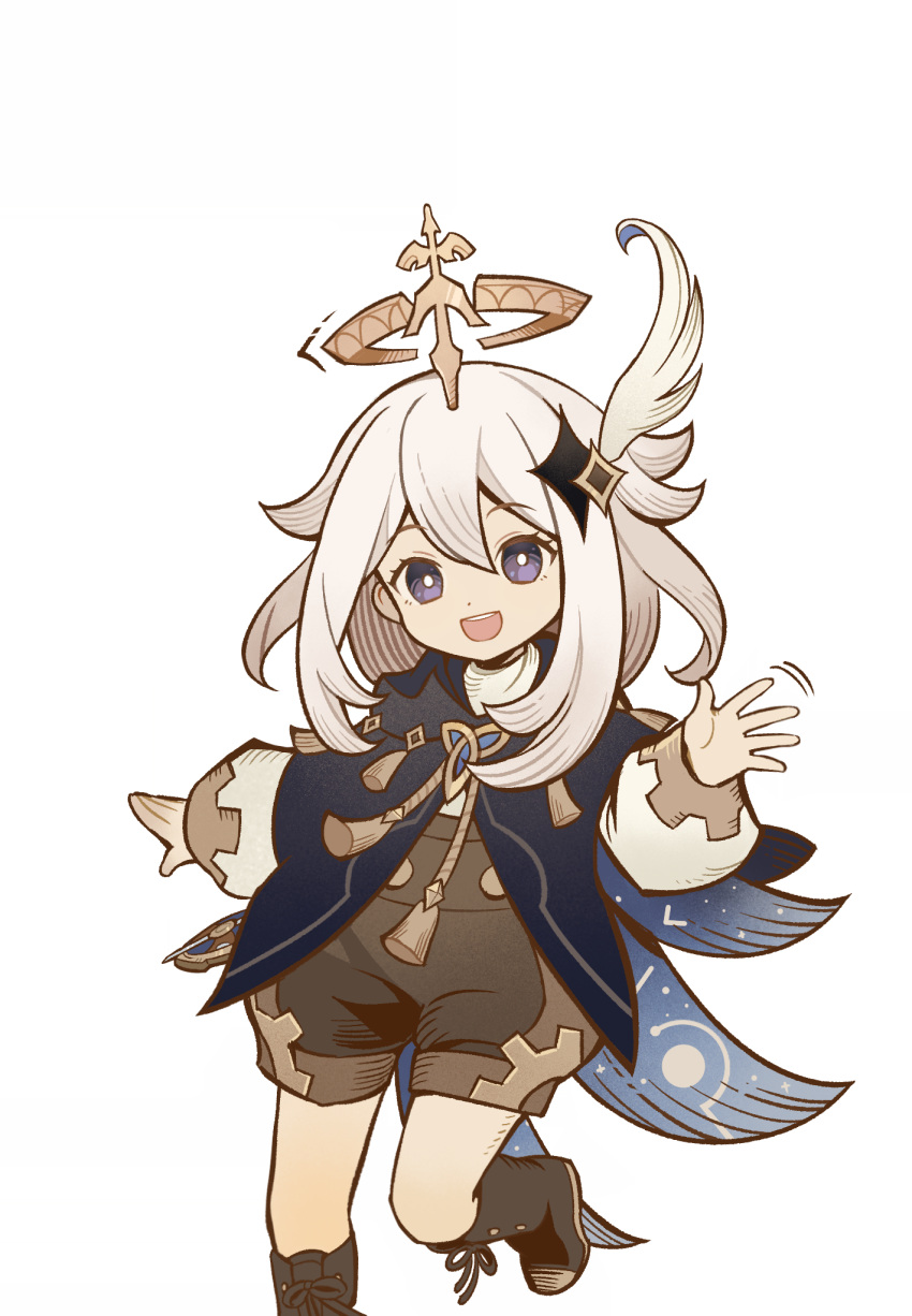 Safebooru - 1girl :d black cape boots brown footwear brown romper cape ...