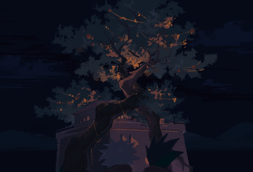 Safebooru - 2boys architecture black sky building clouds dark from ...