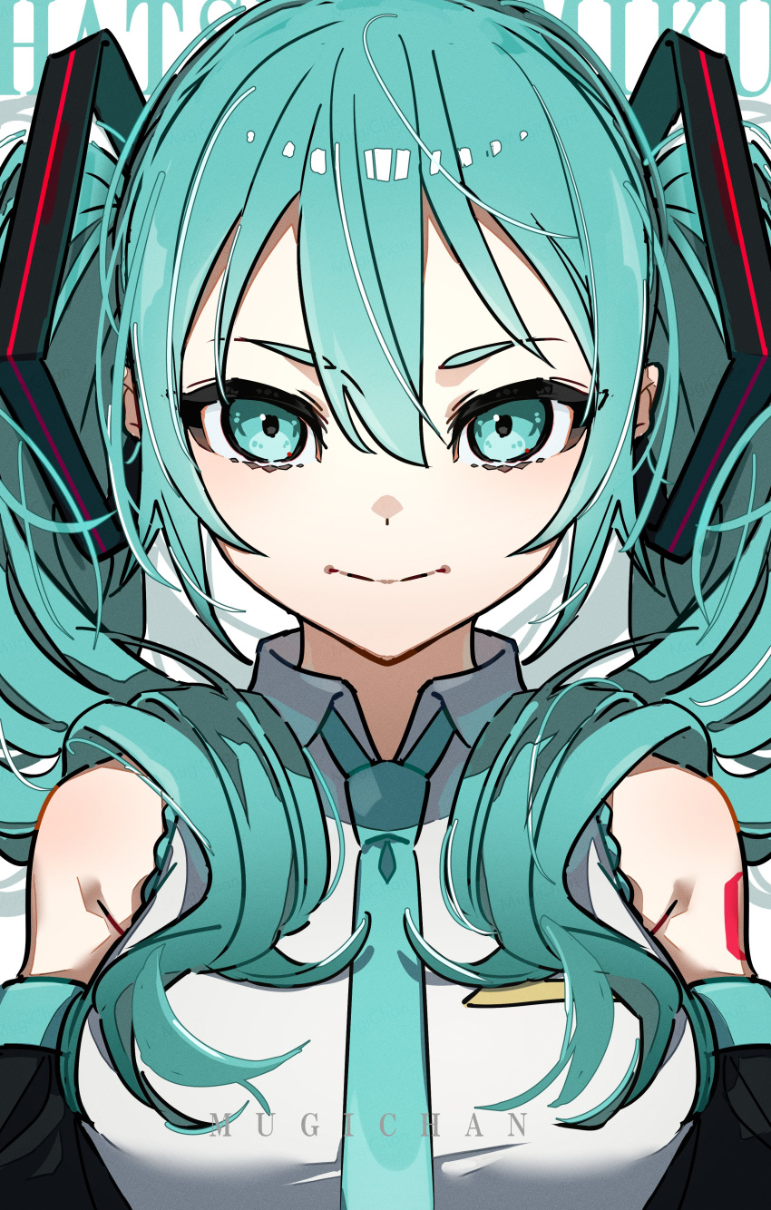 Safebooru - 1girl absurdres aqua eyes aqua necktie artist name breasts character name closed ...