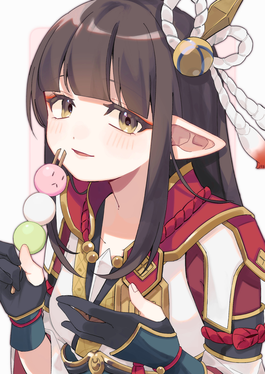 Safebooru - 1girl black gloves black hair blunt bangs brown eyes dango ...
