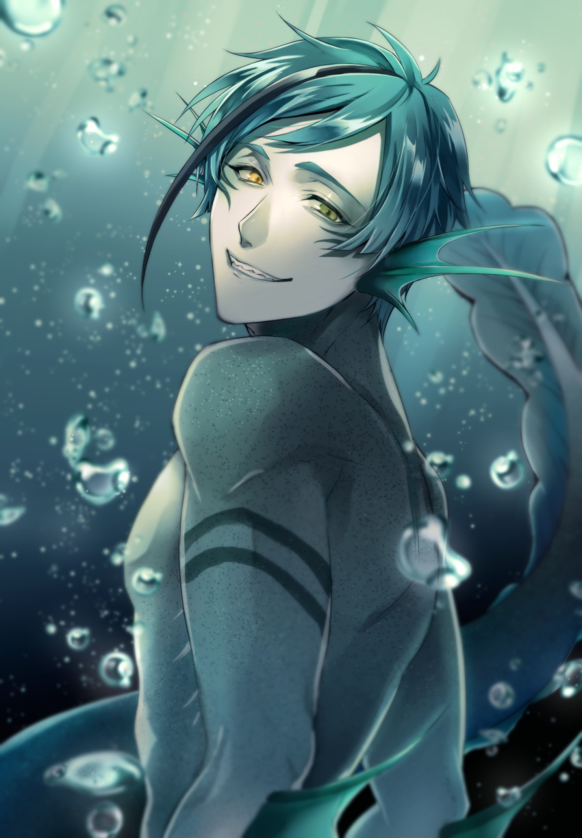Safebooru - 1boy 428saaan absurdres air bubble blue background blue ...
