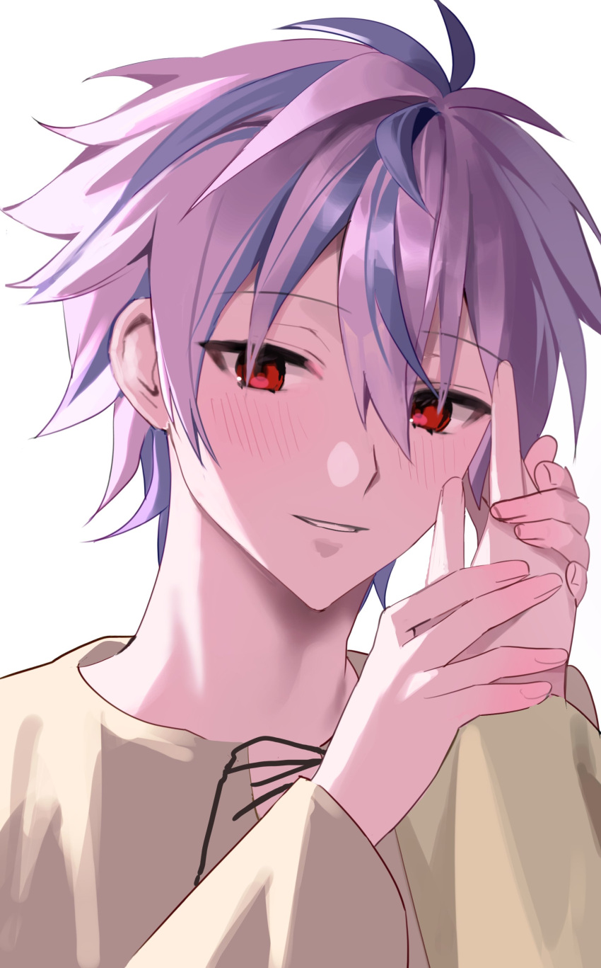 Safebooru - 2boys absurdres baegsug blush brown shirt commentary request guiding hand hair ...