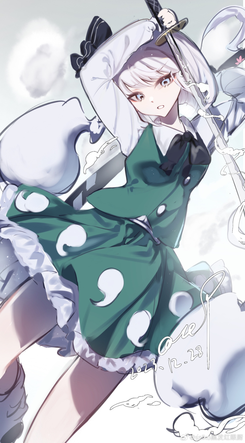 Safebooru - 1girl absurdres arm up black bow black bowtie blue eyes bow ...