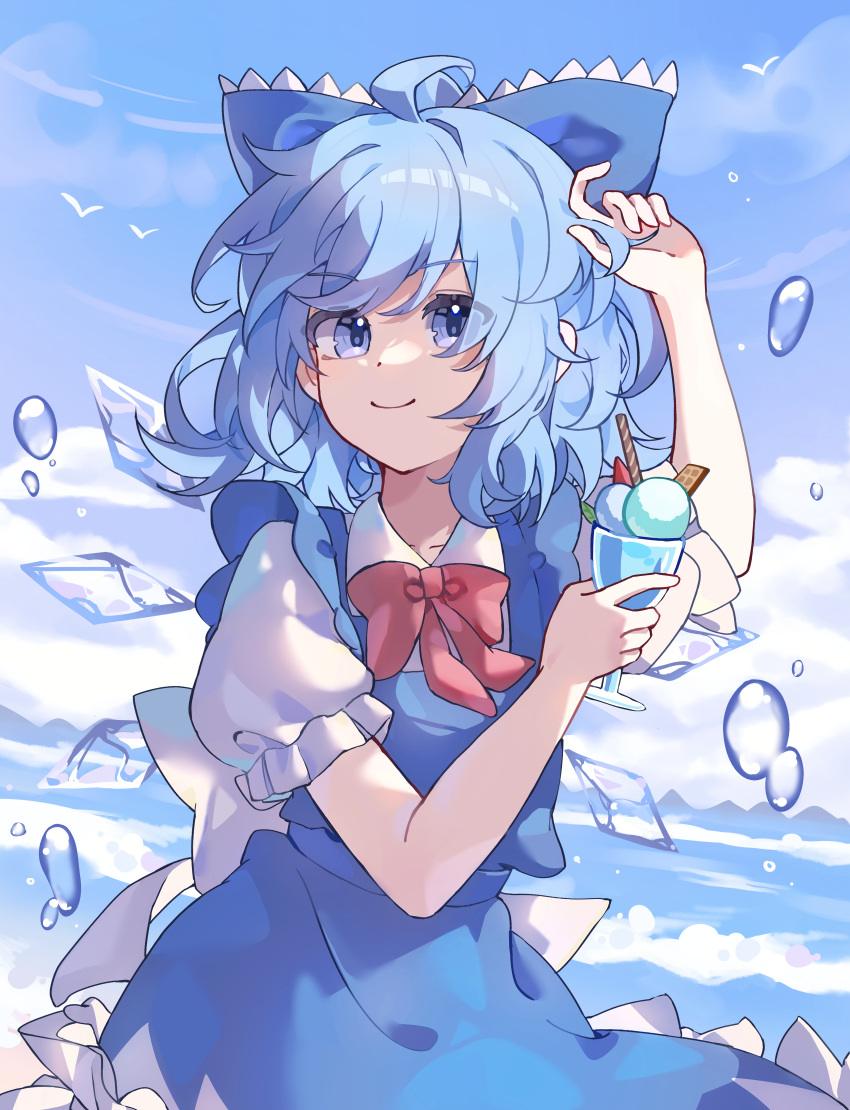 Safebooru - 1girl absurdres bird blue bow blue bowtie blue dress blue eyes blue hair blue skirt ...