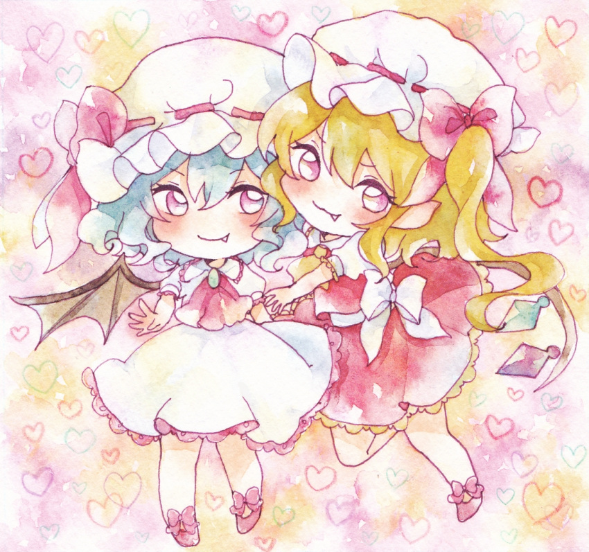 Safebooru - 2girls ascot bat wings blonde hair blue hair blush chibi crystal wings fang flandre ...