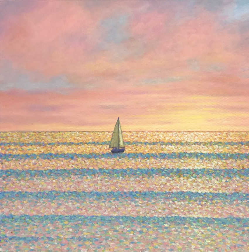 Safebooru - boat dusk evening highres horizon keitatsujia no humans ...
