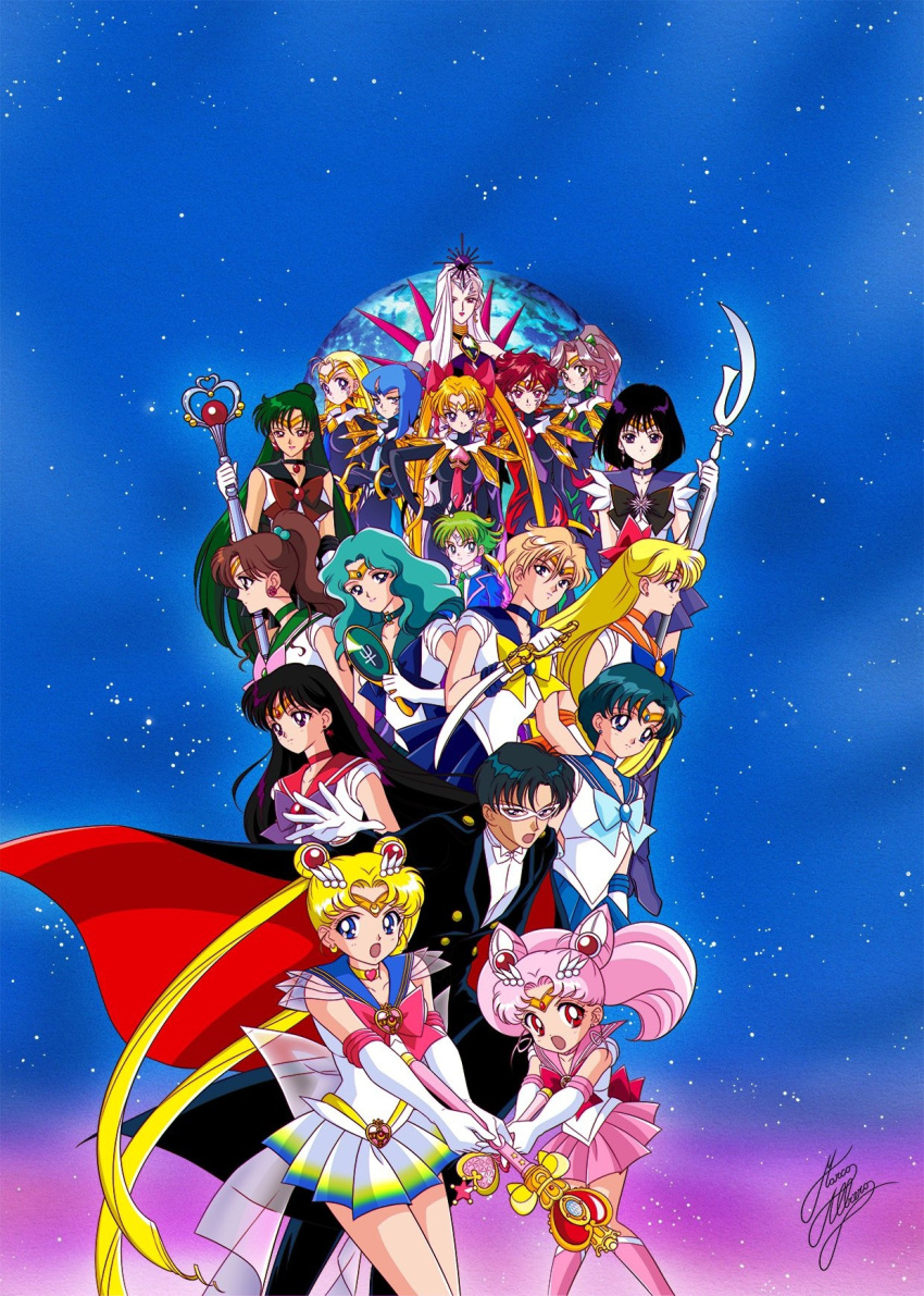 Safebooru - 2boys 6+girls :o aino minako anshar (sailor moon) aqua hair back bow bishoujo senshi ...