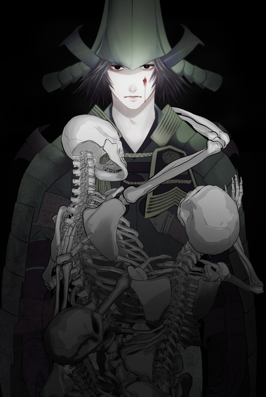 Safebooru - 1boy absurdres armor black background black eyes blood ...