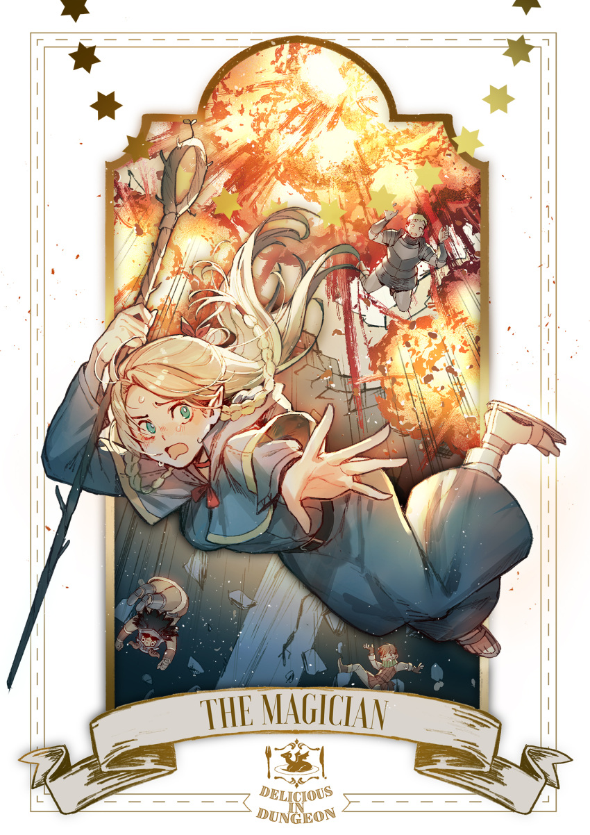 Safebooru - 1girl 3boys armor blonde hair blue capelet blue robe braid brown hair capelet ...