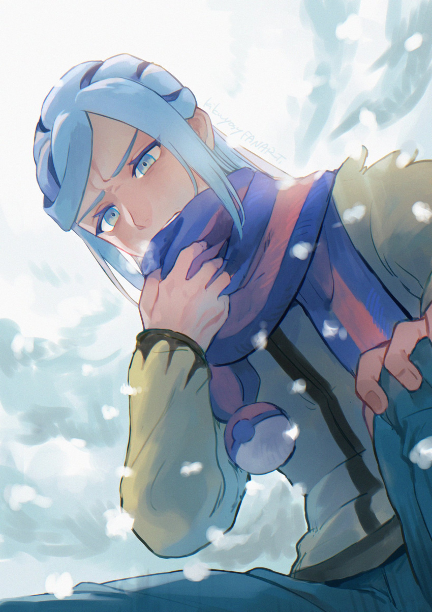 Safebooru - 1boy blue eyes blue hair blue scarf commentary request ...