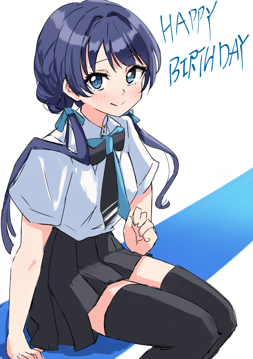 Safebooru - 1girl absurdres black bow black bowtie black necktie black skirt black thighhighs ...