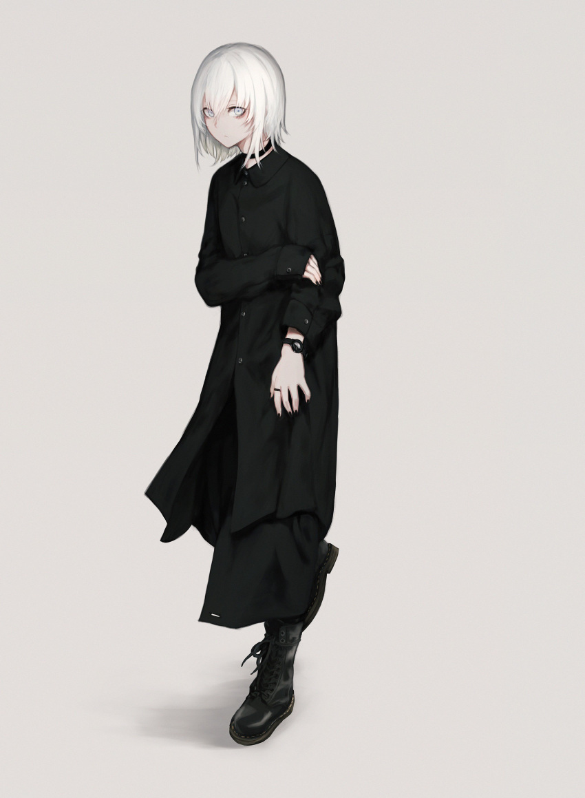 Safebooru - 1girl absurdres ad black choker black coat black footwear black nails boots buttons ...