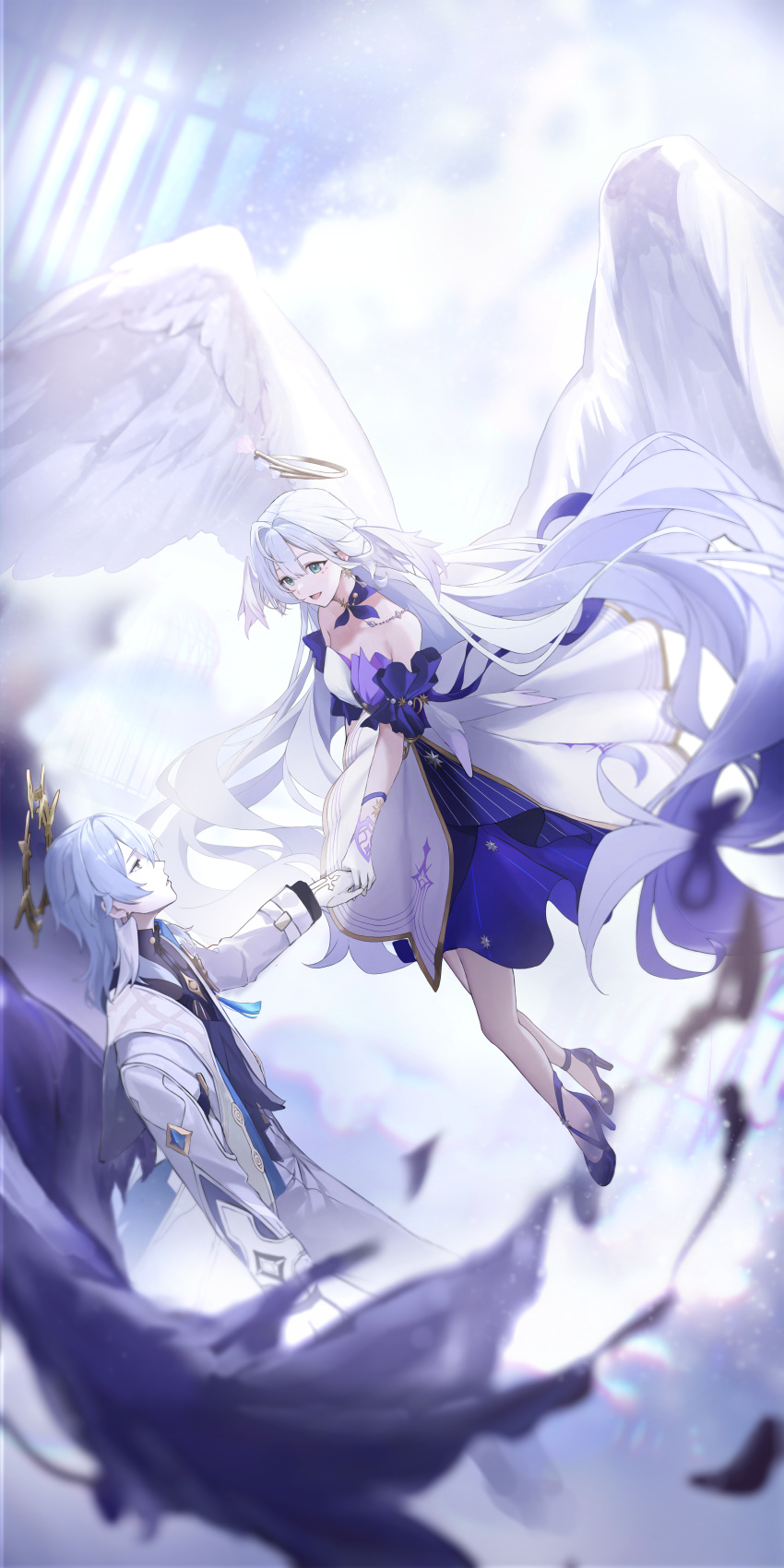Safebooru - 1boy 1girl absurdres angel wings armpit crease bare legs ...