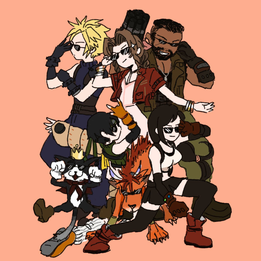 Safebooru - 2boys 3girls adjusting eyewear aerith gainsborough animal armor bangle barret ...