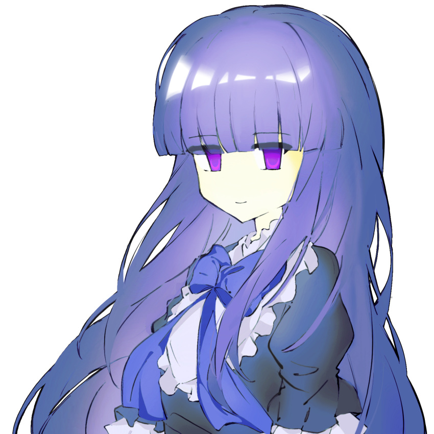 Safebooru - 1girl black shirt blue hair blue ribbon blunt bangs closed mouth frederica ...