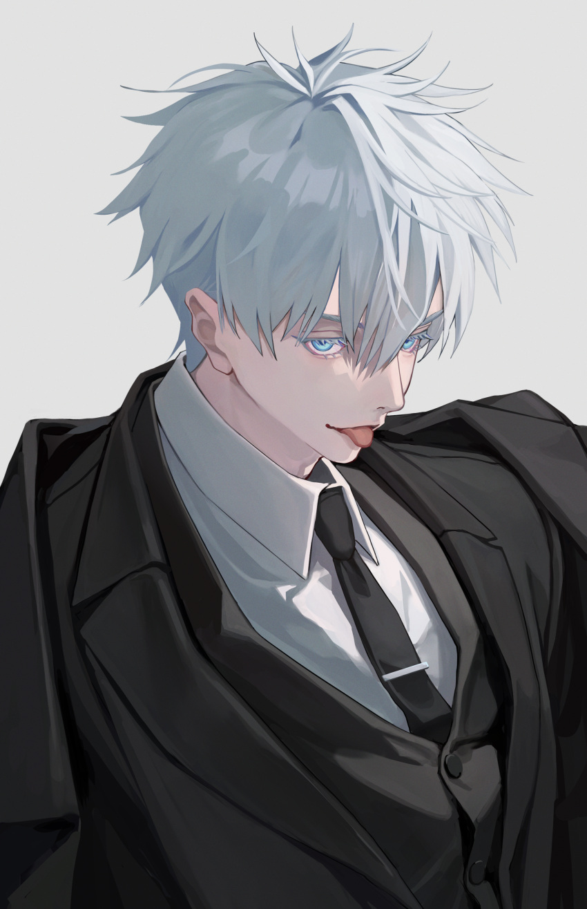 Safebooru - 1boy absurdres black coat black necktie blue eyes coat collared shirt gojou satoru ...