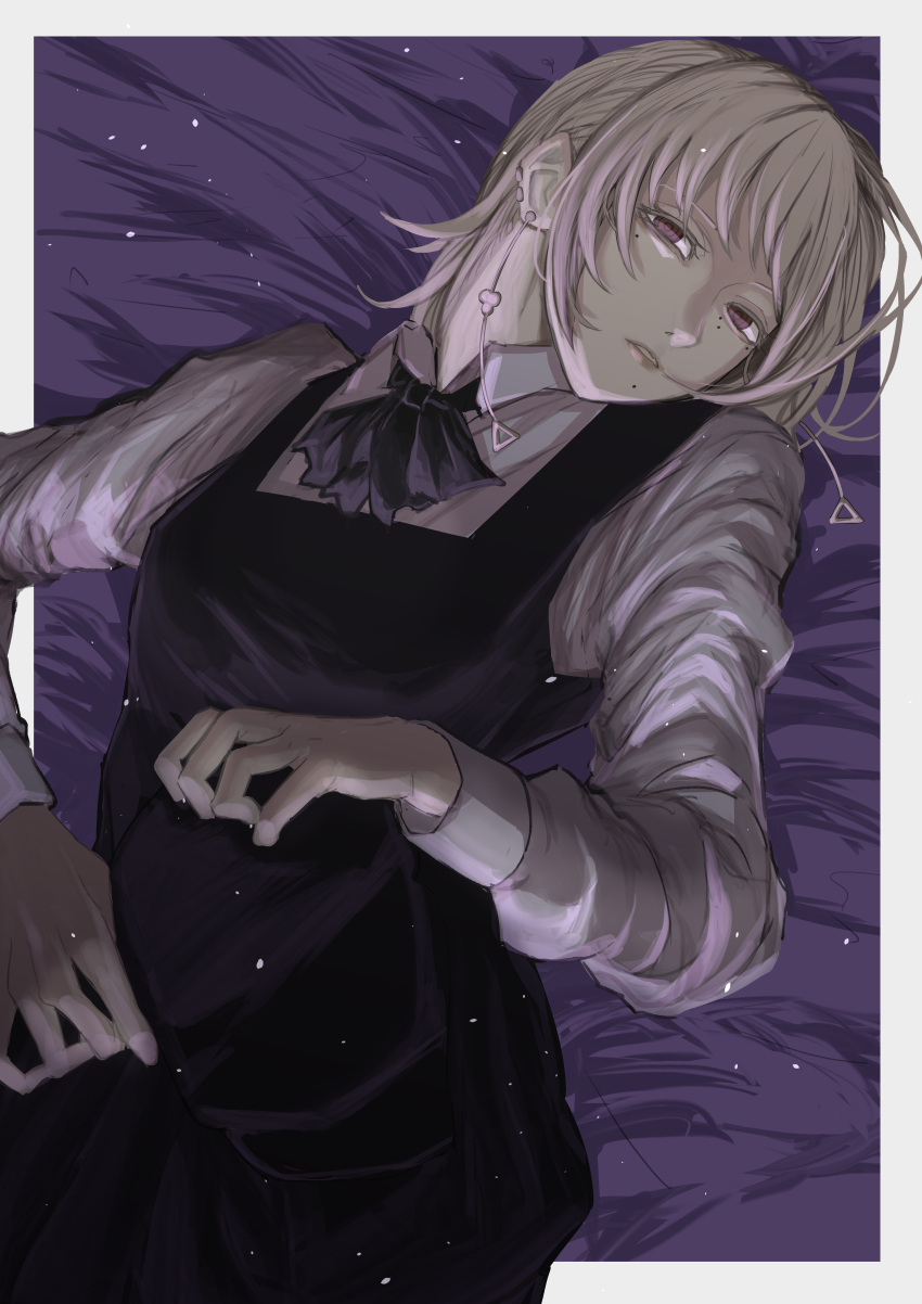 Safebooru - 1girl absurdres ascot black ascot black dress border chainsaw man collared shirt ...