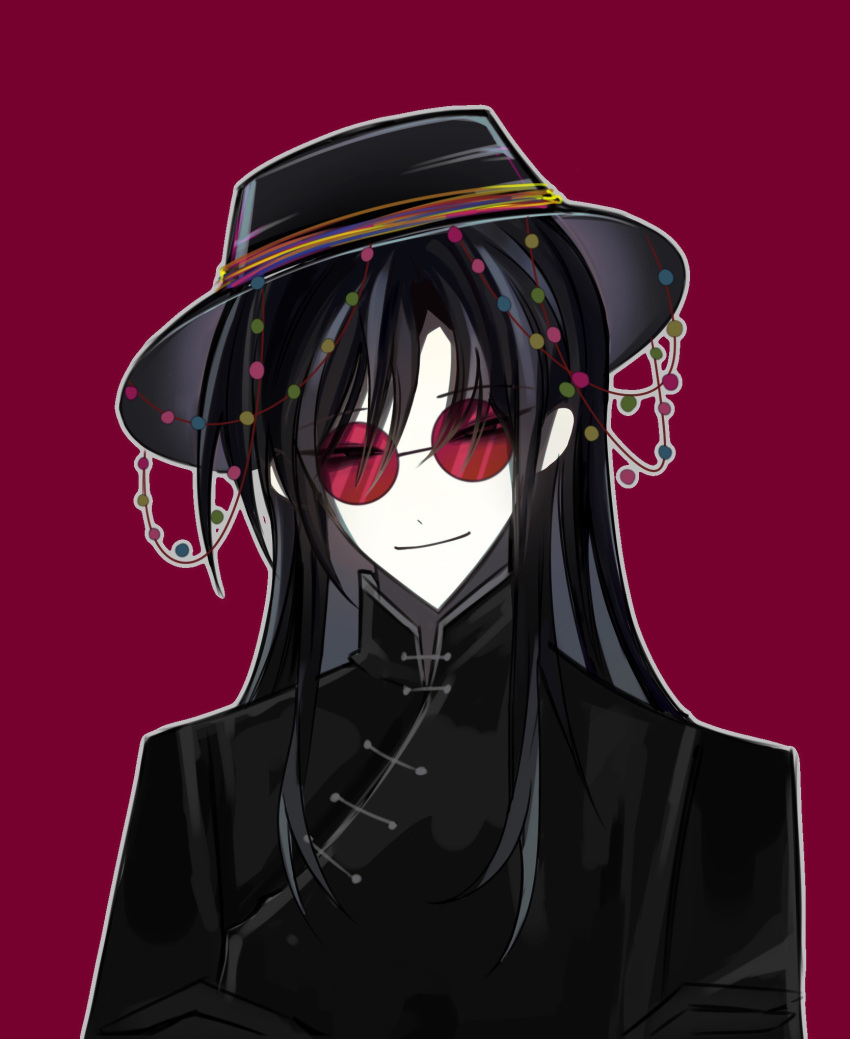 Safebooru - 1boy bai yisheng beads black eyes black gloves black hair black hat black shirt ...