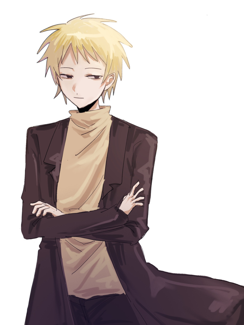 Safebooru - 1boy :| atou haruki black coat black eyes black pants blonde hair chinese commentary ...