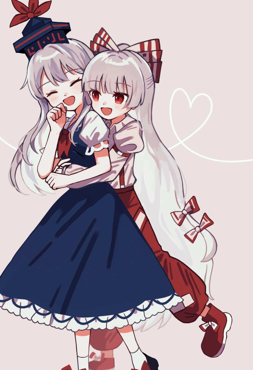 Safebooru - 2girls blue dress dress fujiwara no mokou full body highres ...