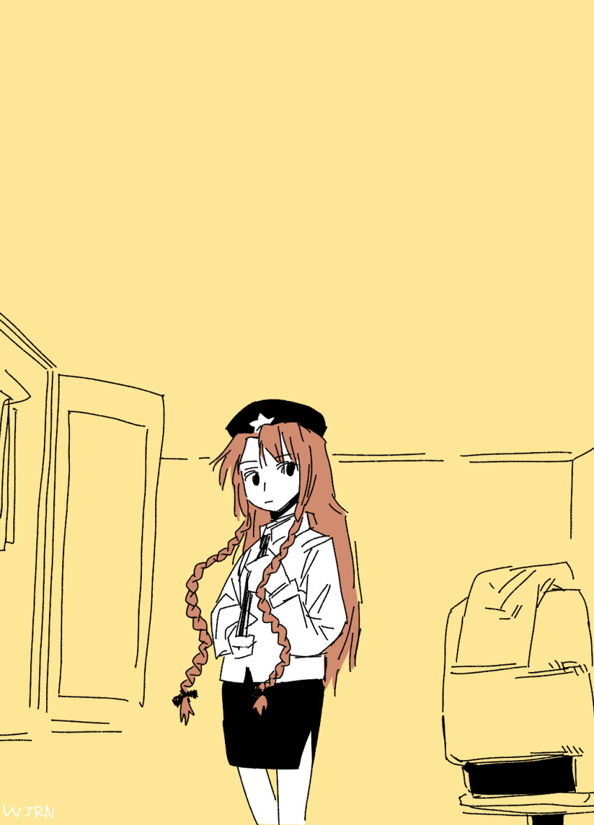 Safebooru - beret black hair black skirt braid breasts dressing hat highres hong meiling office ...