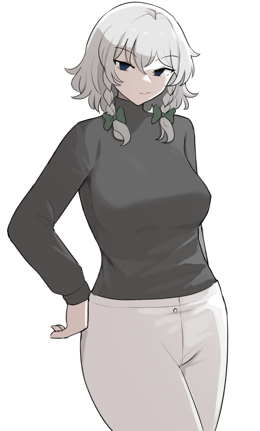 Safebooru - 1girl alternate costume blue eyes bow braid breasts closed ...