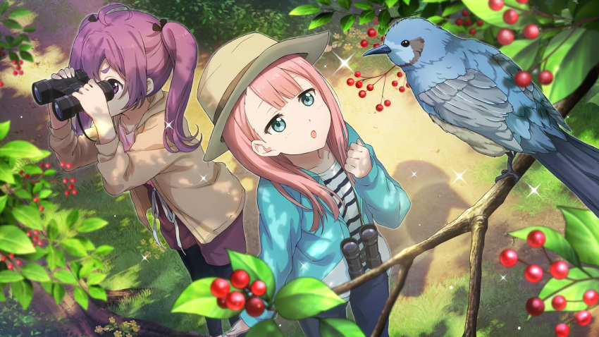 Safebooru - 22/7 22/7 ongaku no jikan 2girls binoculars bird blue bird blue jacket blue pants ...