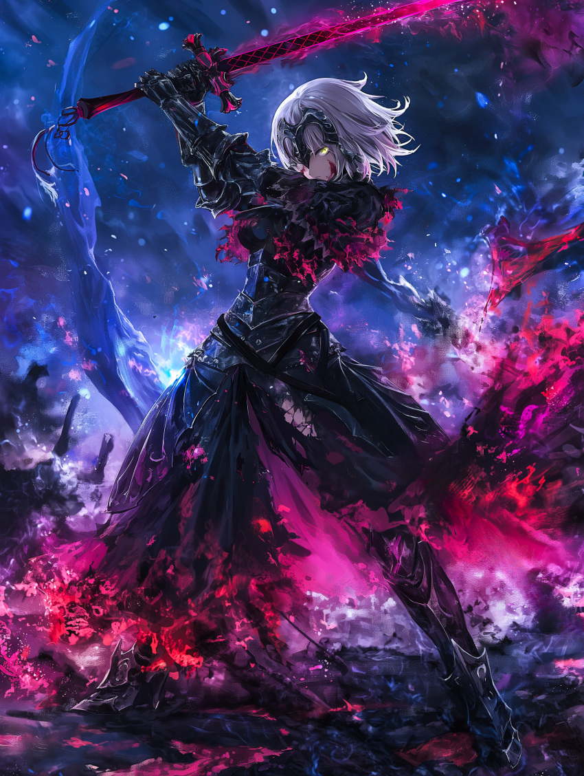 Safebooru - 1girl absurdres armor armored dress black dress blood blood ...