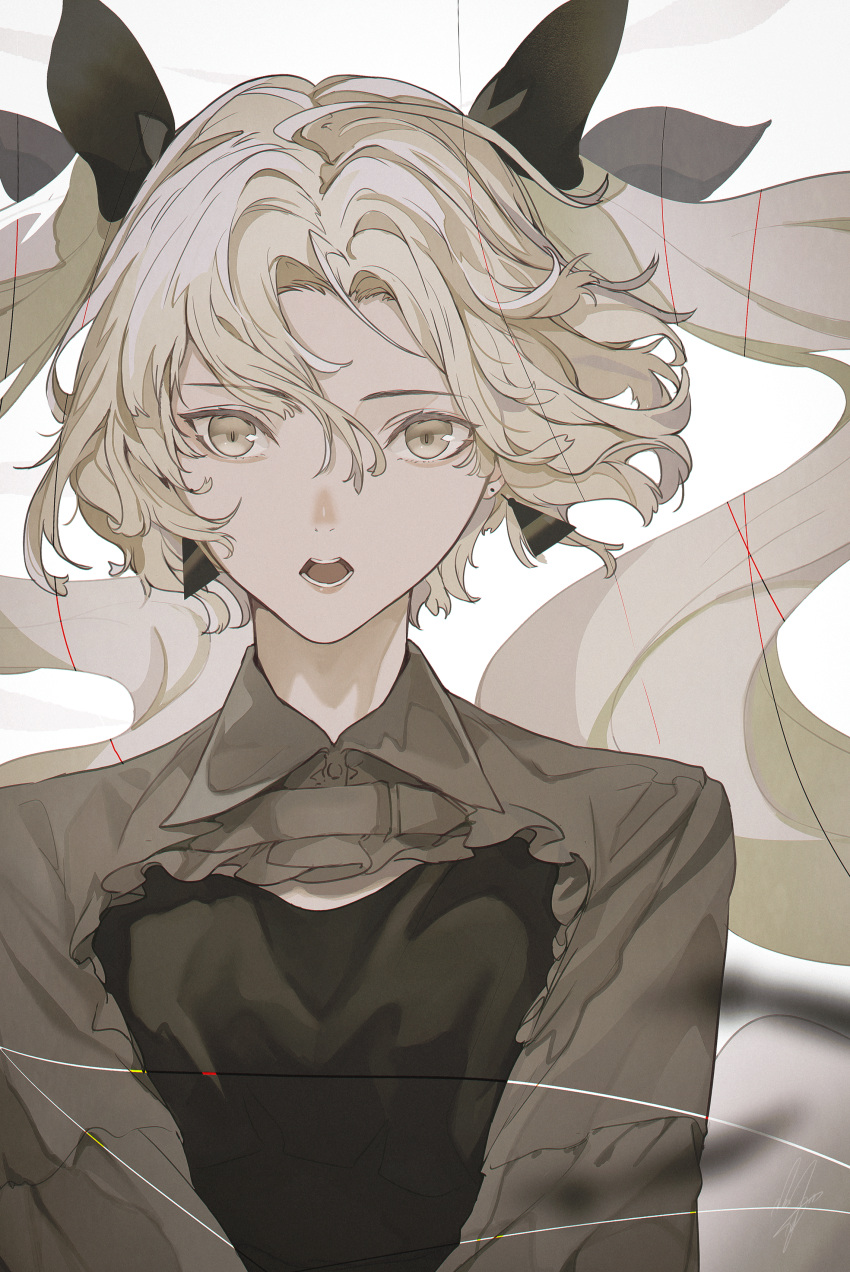 Safebooru - 1girl absurdres black dress black ribbon brown eyes brown hair brown shirt collared ...