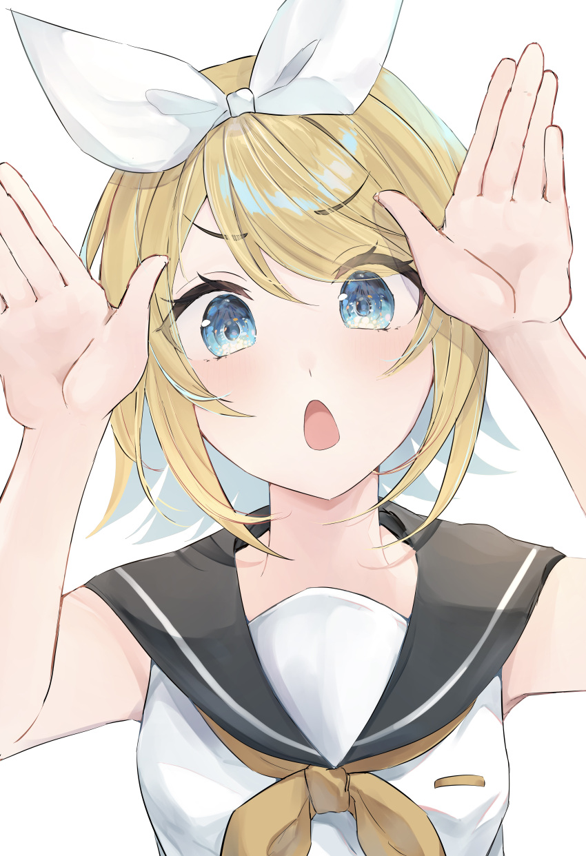 Safebooru - 1girl absurdres blonde hair blue eyes blush bow cito2 hair bow hands up highres ...