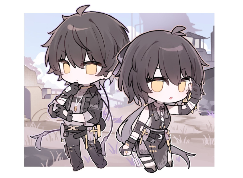 Safebooru - 1boy 1girl black gloves black hair black jacket black pants ...