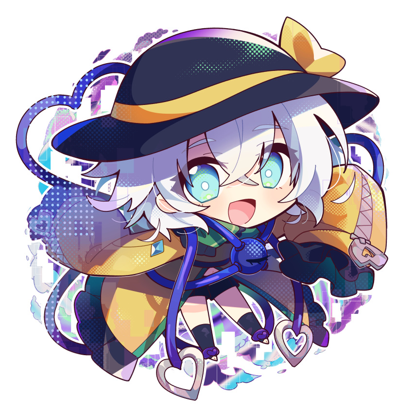 Safebooru - 1girl absurdres black hat black pants blue eyes bow chibi ...