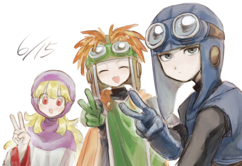 Safebooru - 1girl 2boys :d blonde hair blue eyes blue tunic cape closed ...