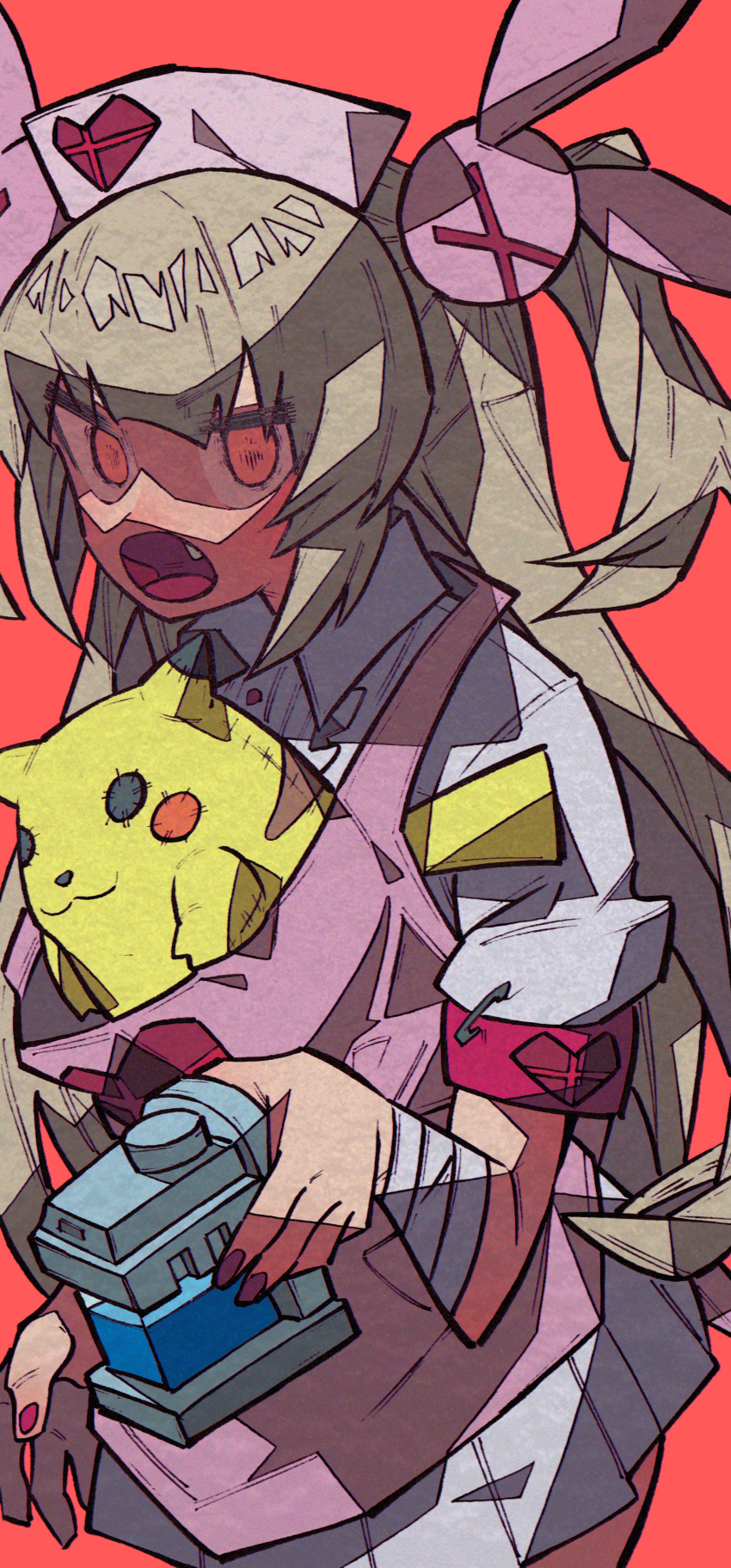 Safebooru - 1girl absurdres apron bandaged arm bandages blonde hair fang hat heart highres ...