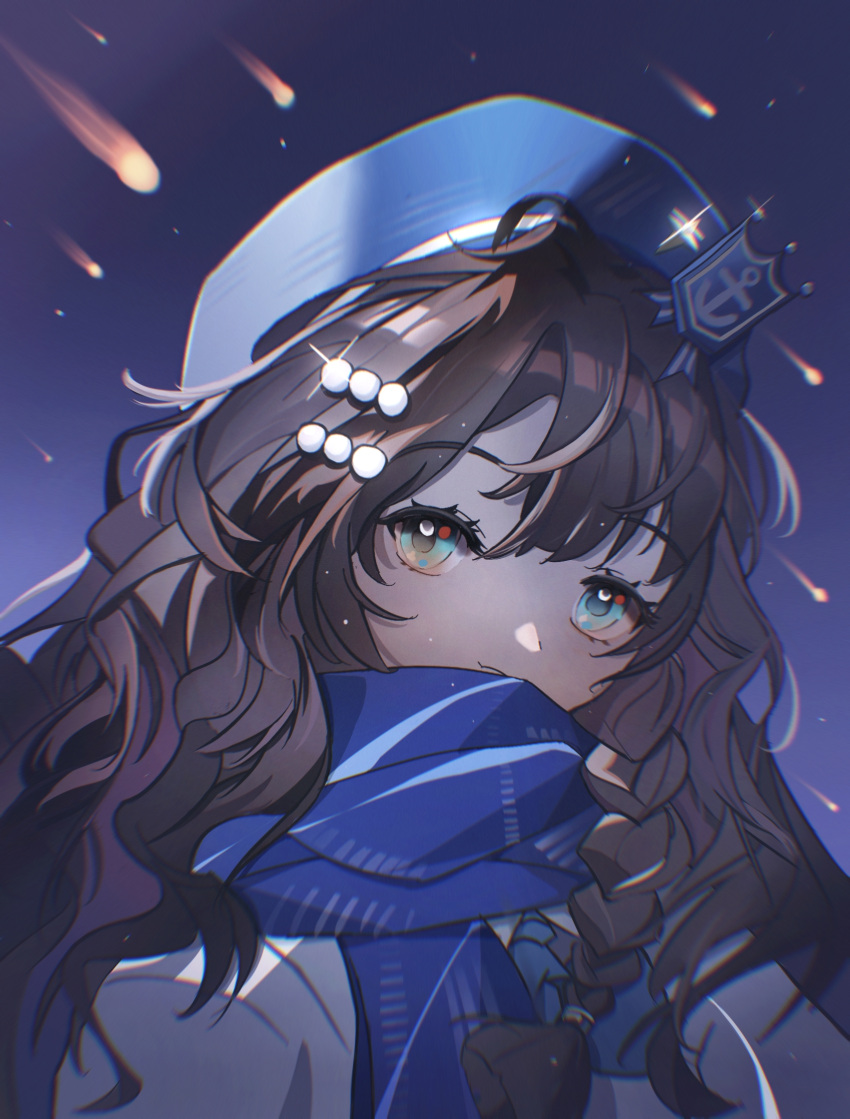 Safebooru - 1girl anchor symbol beret blue eyes blue hat blue neckerchief blue scarf blue sky ...
