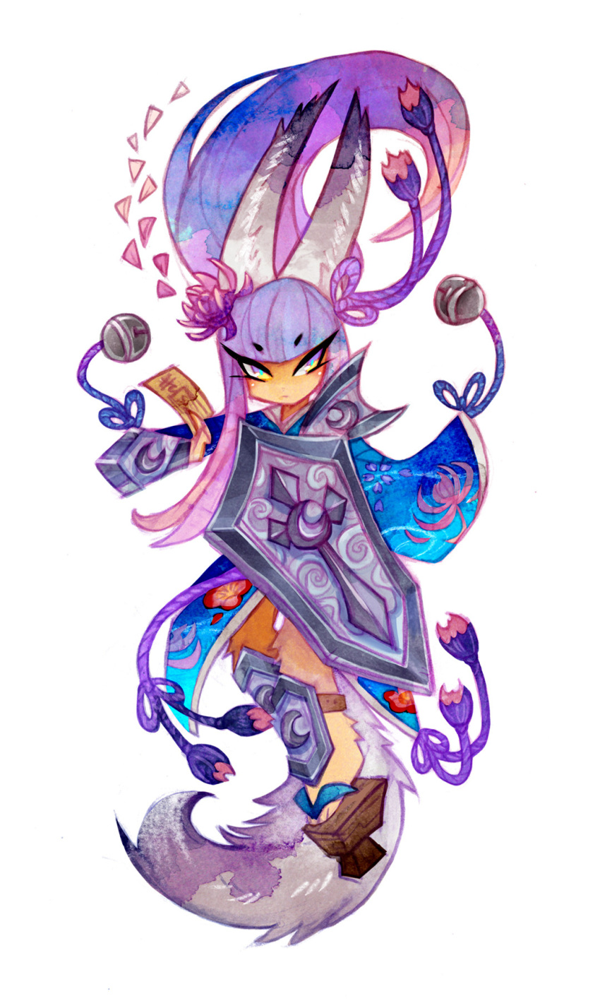 Safebooru - 1girl animal ears armor bell blue pupils botjira flower ...