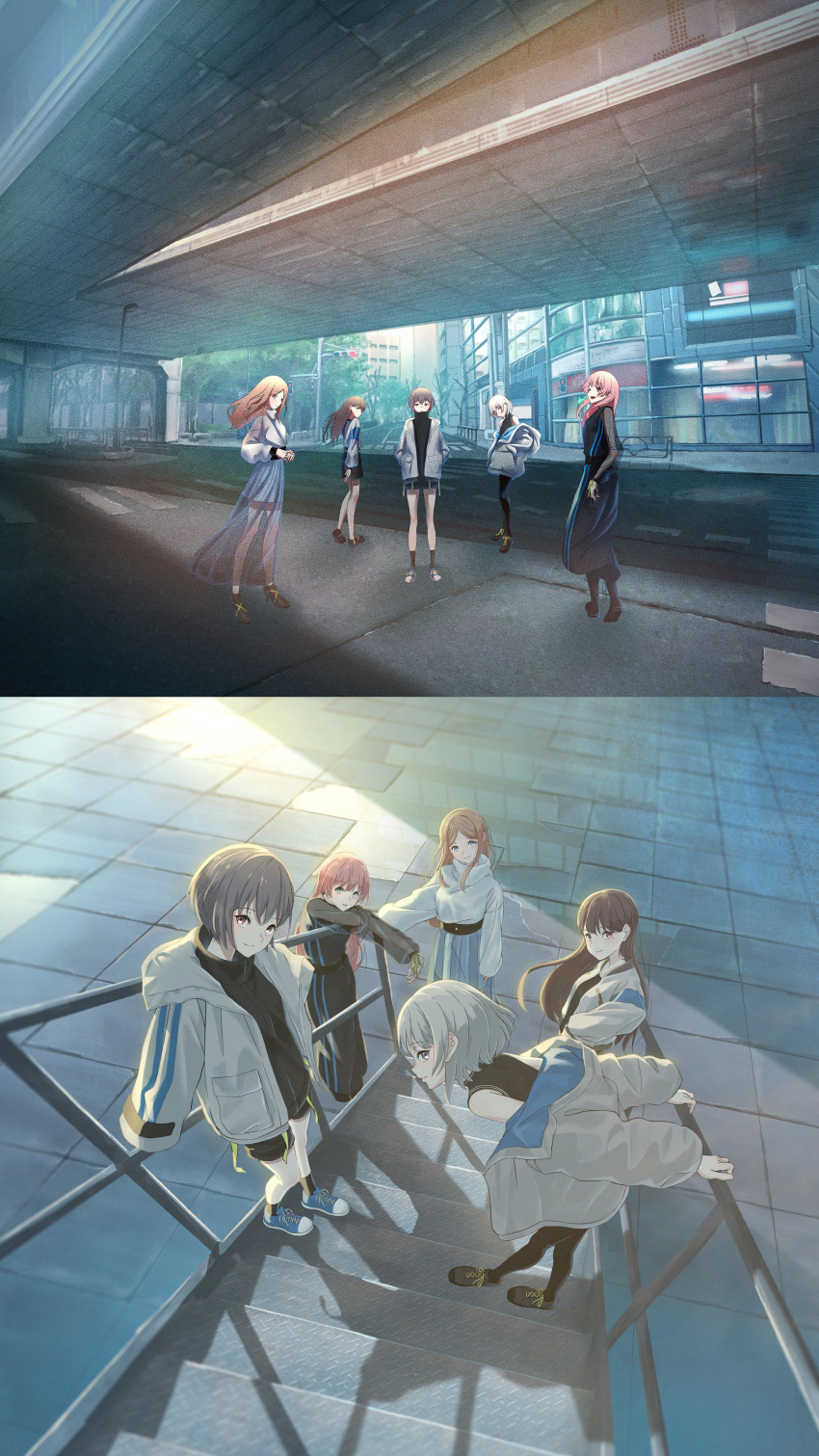 Safebooru - 5girls absurdres bang dream! bang dream! it's mygo!!!!! bench black footwear black ...