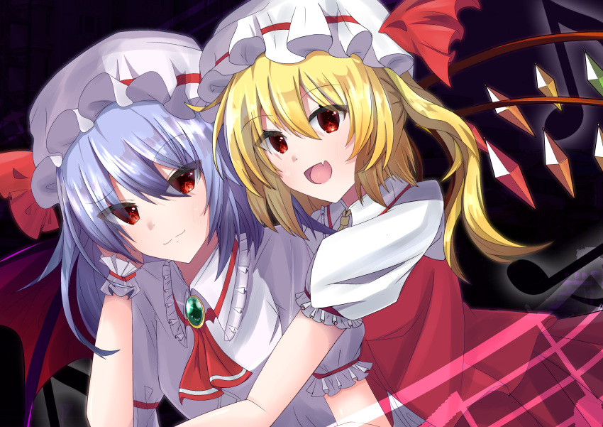 Safebooru - 2girls absurdres ascot bat wings blonde hair closed mouth crystal wings fang flandre ...