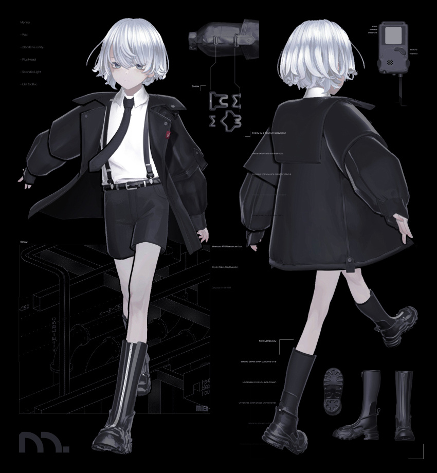 Safebooru - 1boy absurdres belt black background black footwear black jacket black necktie black ...