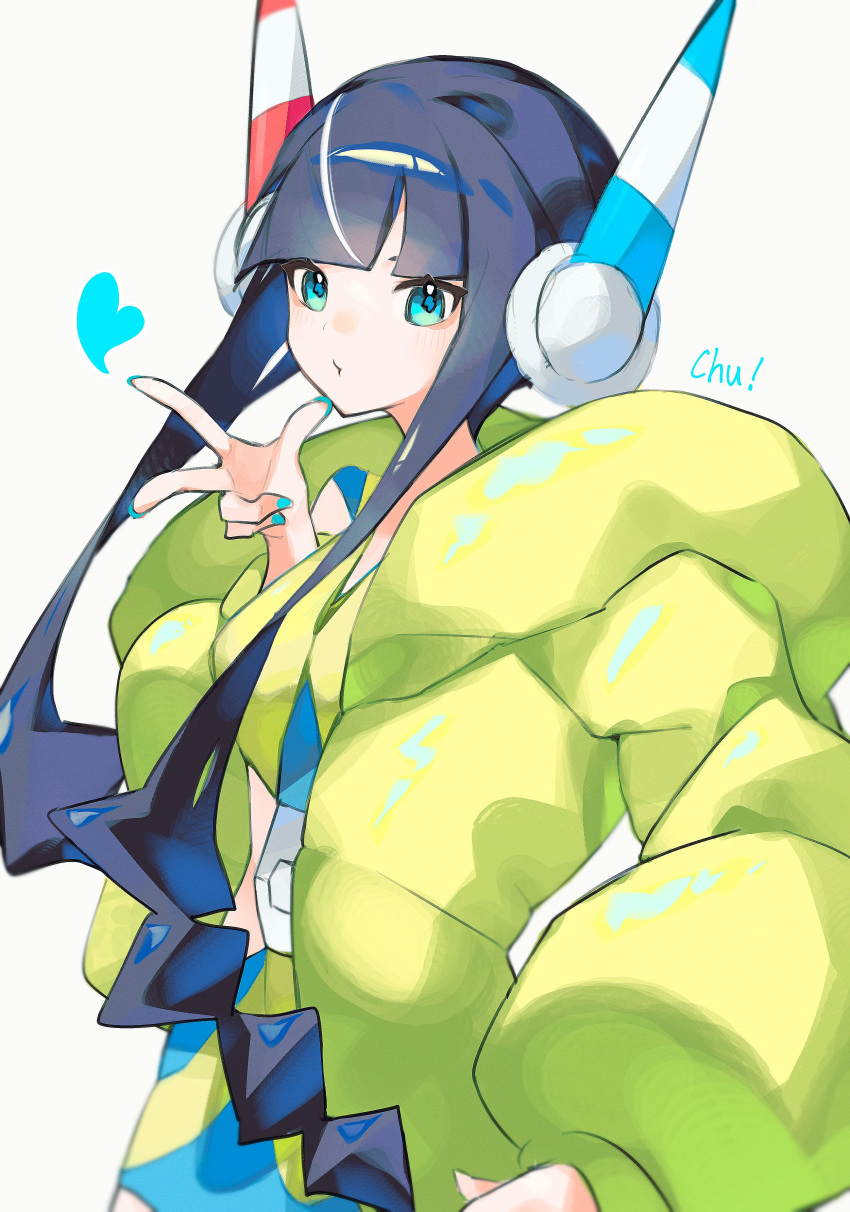 Safebooru - 1girl absurdres asatte 3z black hair blowing kiss blue eyes blue nails elesa ...