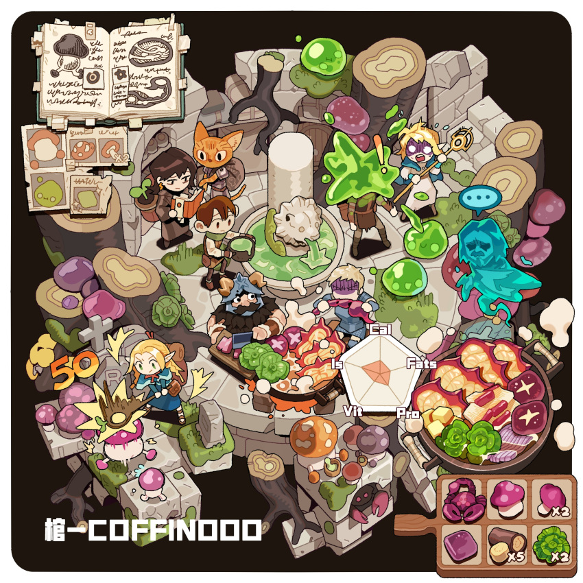 Safebooru - ! ... 2girls 4boys absurdres armor artist name bag blonde hair book brown hair ...