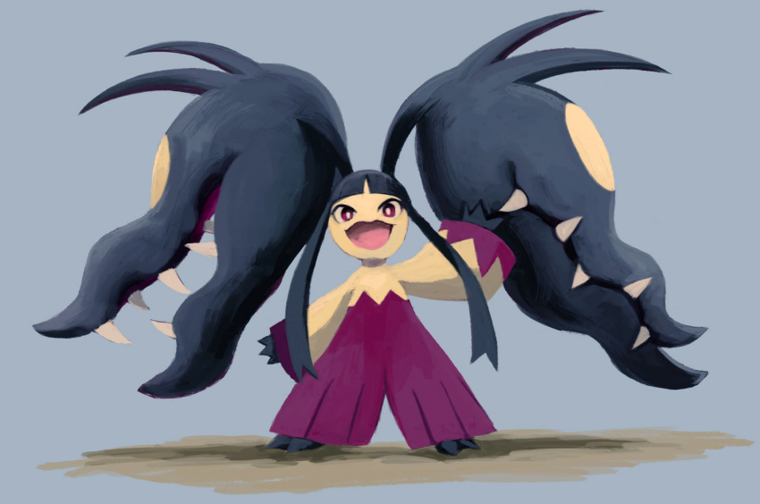Safebooru - arm up black hair bright pupils extra mouth full body grey ...